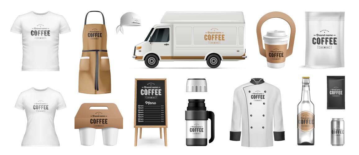 Set realistic coffee packaging mockup Royalty Free Vector