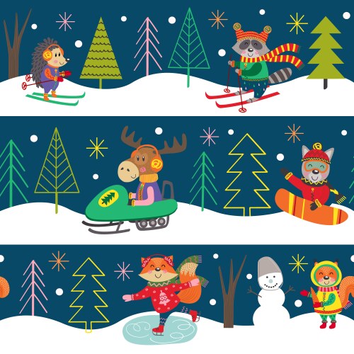 Poster winter fun with animals in forest Vector Image
