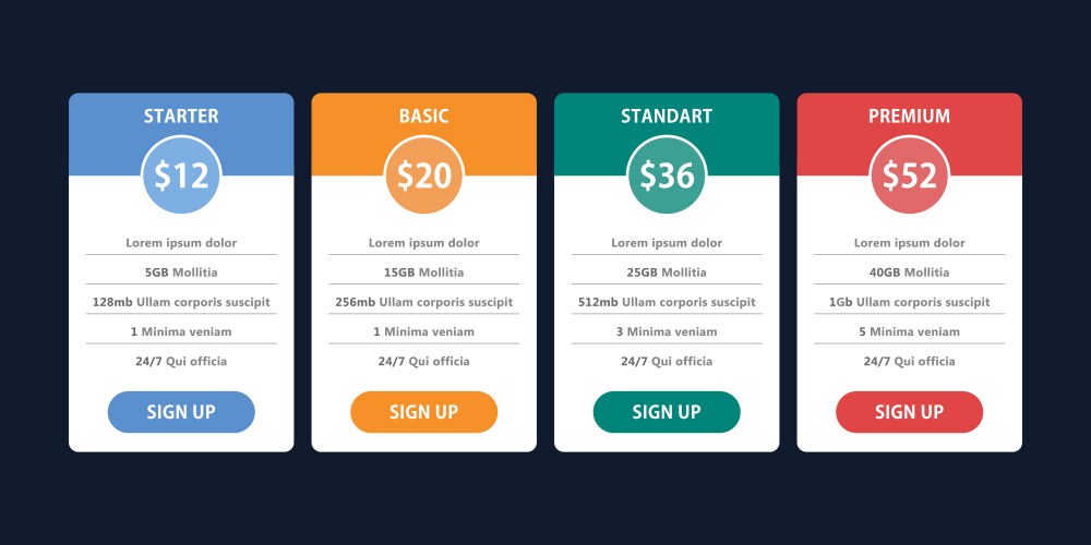 Comparison table price chart template business Vector Image
