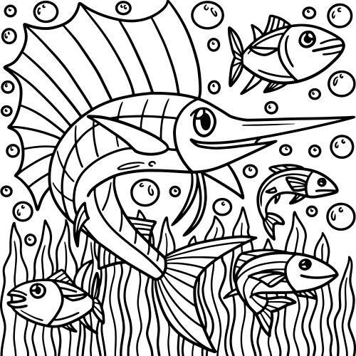 Sailfish coloring page for kids Royalty Free Vector Image