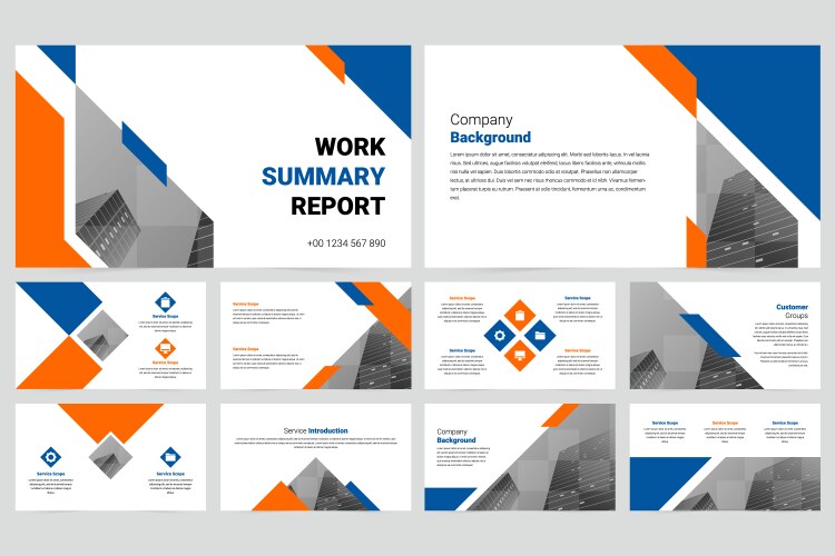 Blue modern business work report slide Royalty Free Vector