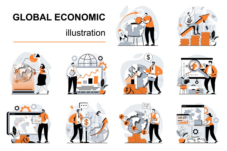 Global economic web concept with people scenes Vector Image