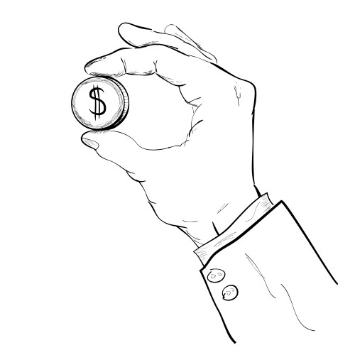 Hand hold coin rupiah simple draw sketch Vector Image