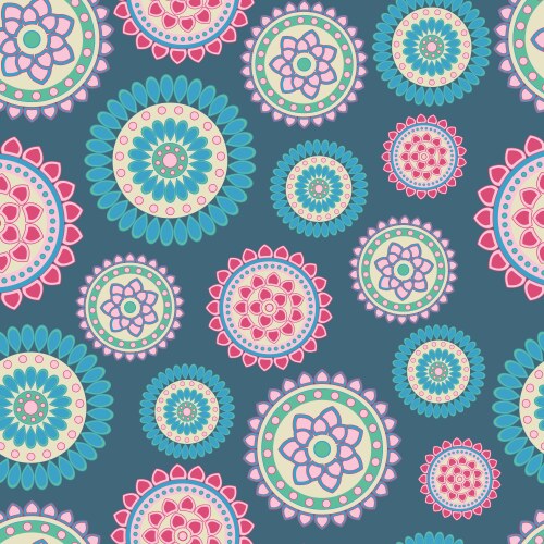 Abstract flowers in orange and turquoise Vector Image