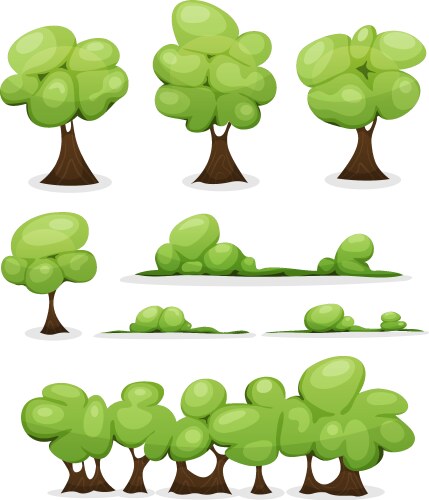 Cartoon bush and tree set trees bushes Royalty Free Vector