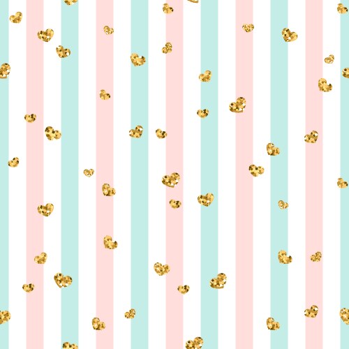 Gold heart seamless pattern blue-pink-white Vector Image