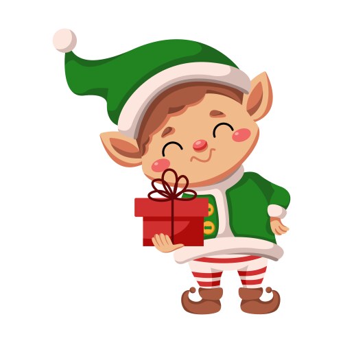 Cute elf girl holding a snowman toy Royalty Free Vector