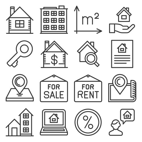 Line home room types icons Royalty Free Vector Image Line home room types icons Royalty Free Vector Image