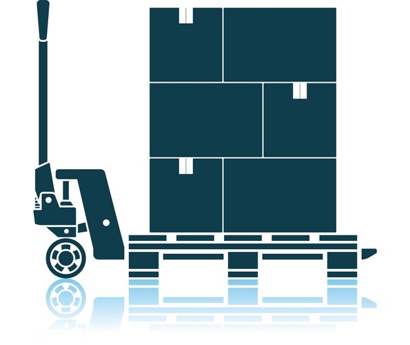 Man with hand pallet jack Royalty Free Vector Image