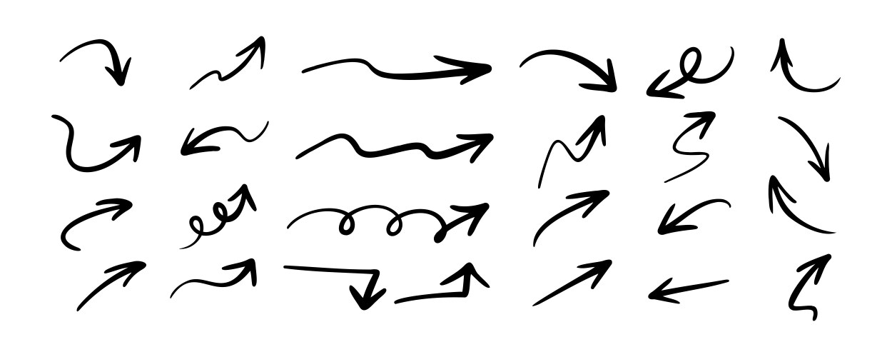 Spiral arrows doodle set hand drawn spring arrow Vector Image