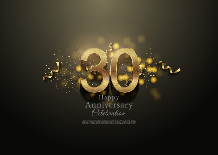 30th anniversary with gold colored numbers Vector Image