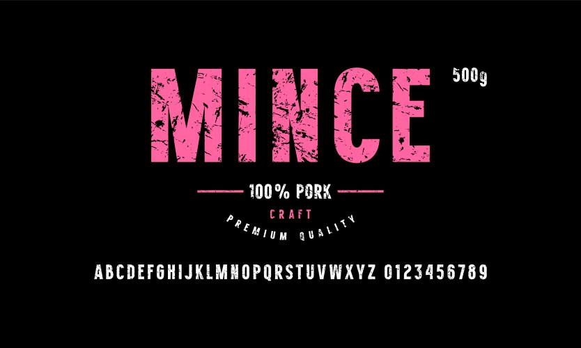 Meat font beef abc letters pork alphabet Vector Image