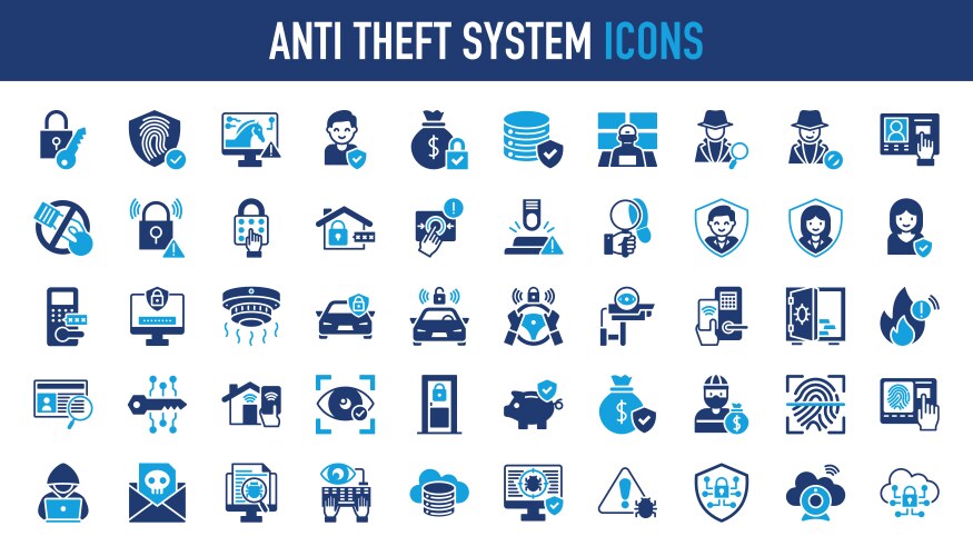 Anti theft system icons set Royalty Free Vector Image