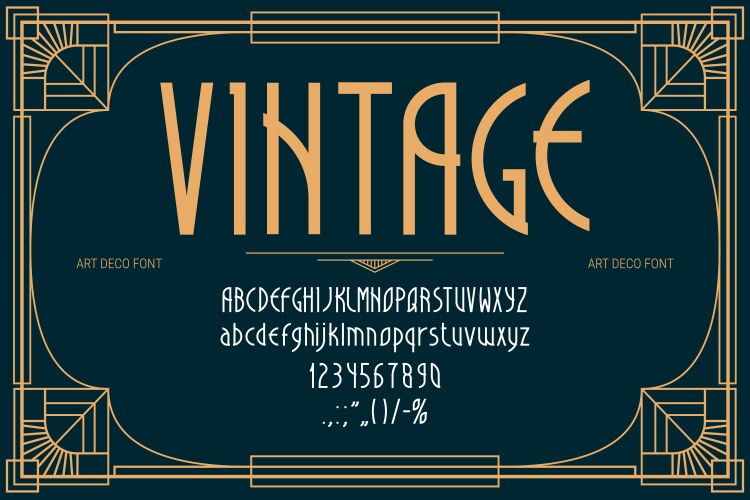 Art deco font golden 1920s decorative letters Vector Image