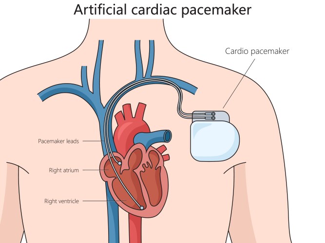 Artificial cardiac pacemaker heart implant Vector Image