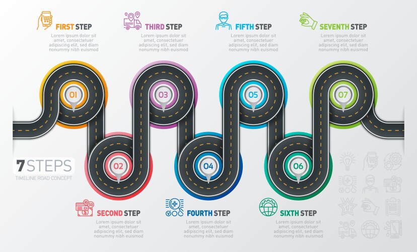 Isometric navigation map infographic 7 steps Vector Image Isometric navigation map infographic 7 steps Vector Image