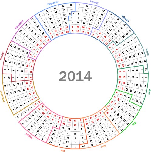 Colorful round calendar 2024 portrait Royalty Free Vector