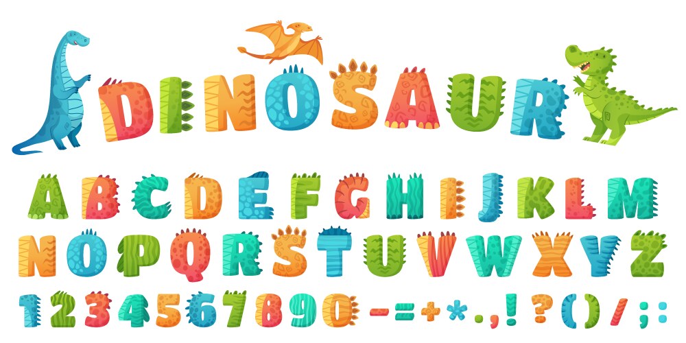 Dinosaur Alphabet & Number Set – Royalty-Free Vector | VectorStock