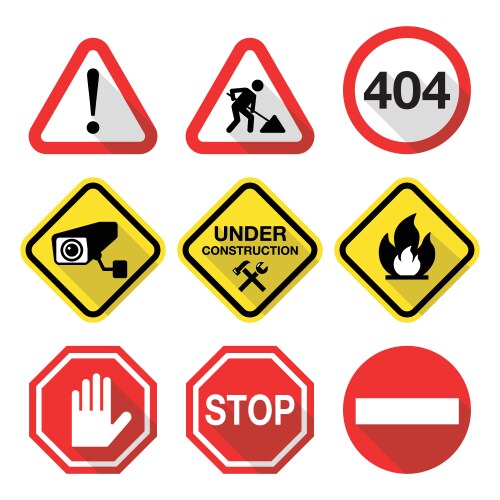 Warning danger under construction sings icons set Vector Image