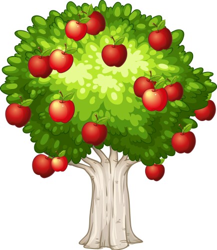 Apple tree with ripe fruits in cartoon style Vector Image