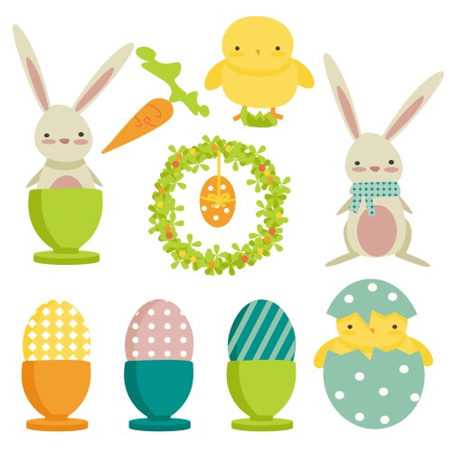 Easter decoration and cartoons set Royalty Free Vector Image