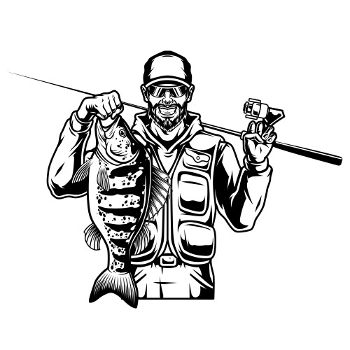 Largemouth bass fishing silhouette art Royalty Free Vector
