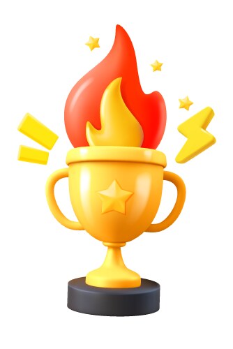 Golden cup with blue flame 3d isolated on white Vector Image