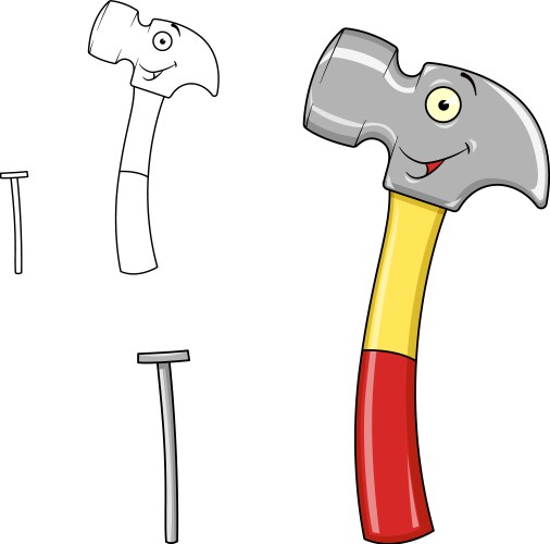 Hammer and nail cartoon Royalty Free Vector Image