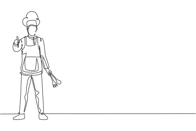 Single one line drawing of the chef Royalty Free Vector