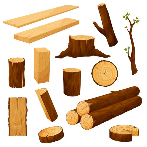 Cartoon timber wood log and trunk stump Royalty Free Vector