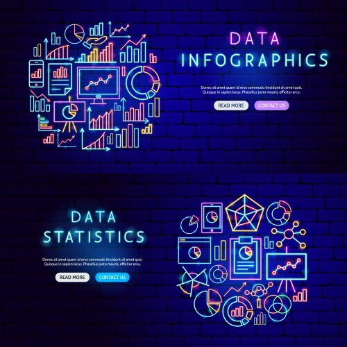 Data infographics neon frame Royalty Free Vector Image