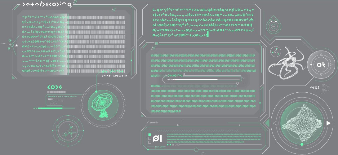 Sci-fi interface of data decoding program Vector Image