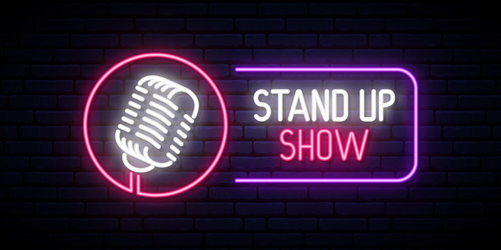 Comedy show neon signboard stand up Royalty Free Vector