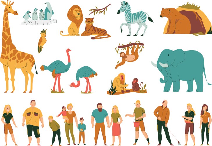 Zoo icon set flat style design Royalty Free Vector Image
