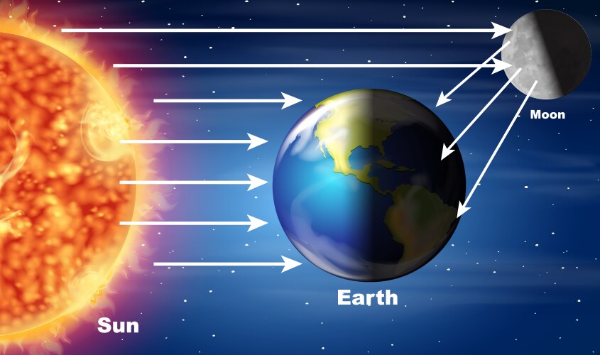 Interplay sun earth and moon Royalty Free Vector Image