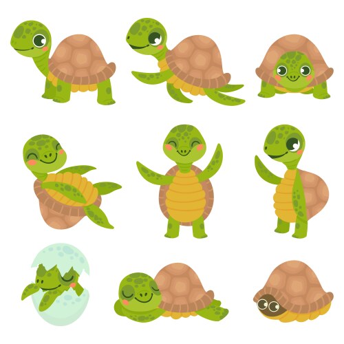 Happy turtle cartoon collection set Royalty Free Vector