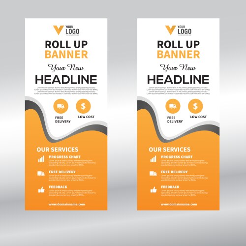 Discount roll-up banner template design Royalty Free Vector
