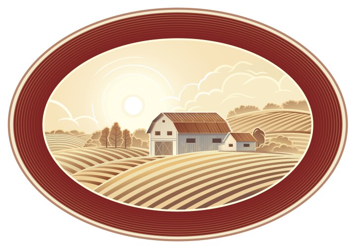 Rural landscape in circle Royalty Free Vector Image