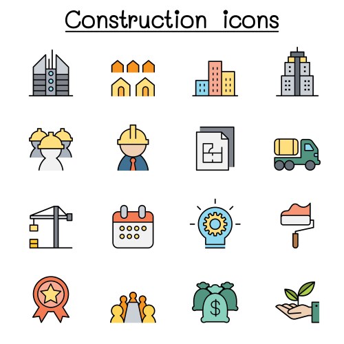 Building color line icon set Royalty Free Vector Image