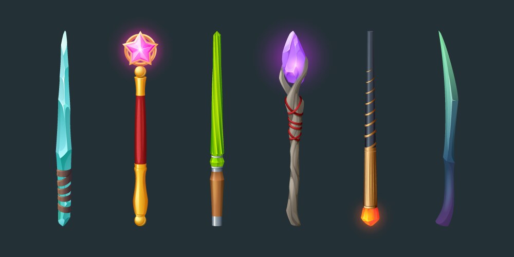 Magic wizard staff set Royalty Free Vector Image