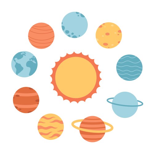 Collection of trendy cartoon planets solar system Vector Image