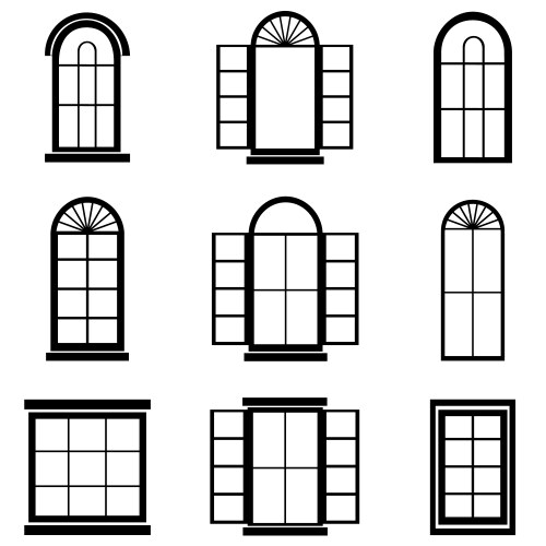 Set of black window icons Royalty Free Vector Image