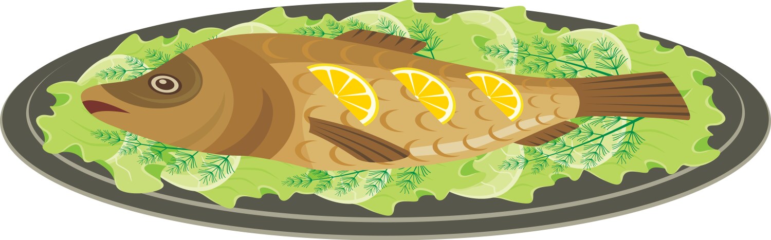 Dish with the baked fish Royalty Free Vector Image