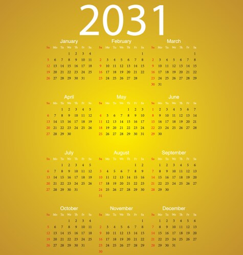 Calendar 2030 Royalty Free Vector Image - VectorStock