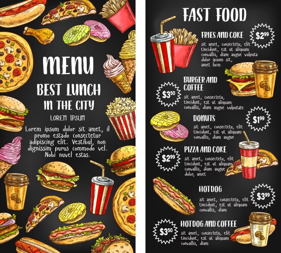 Chalkboard Fast Food Sketch Royalty Free Vector Image