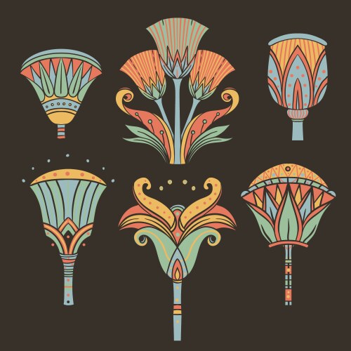 Egyptian floral colorful design element set Vector Image