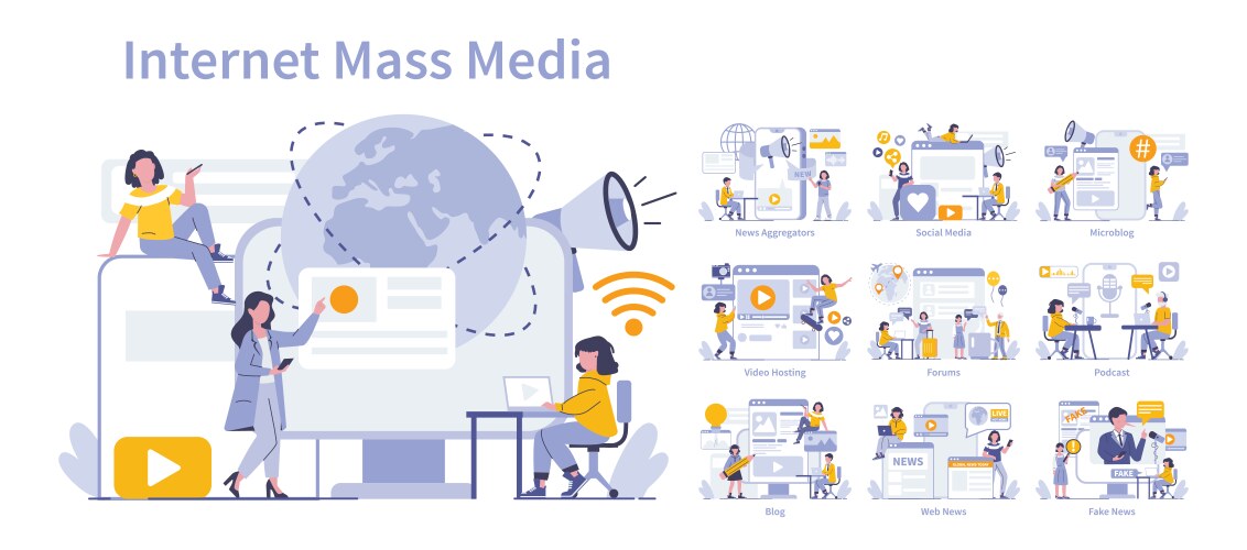 Internet mass media concept flat Royalty Free Vector Image