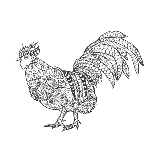 Rooster chicken mandala entangle coloring page Vector Image