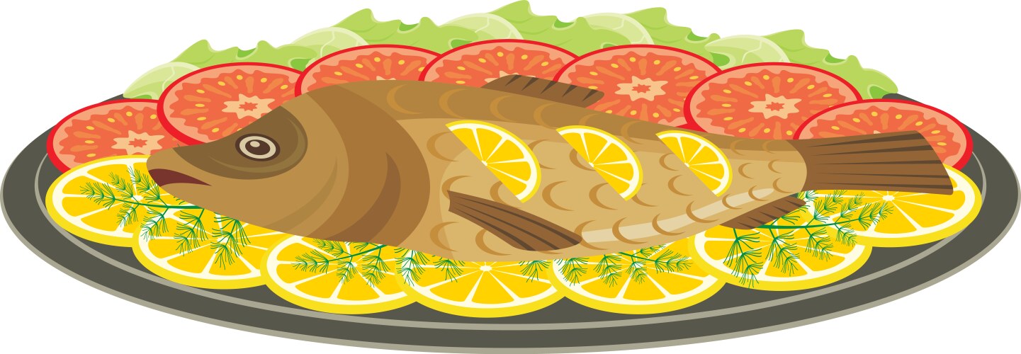 Dish with the baked fish Royalty Free Vector Image