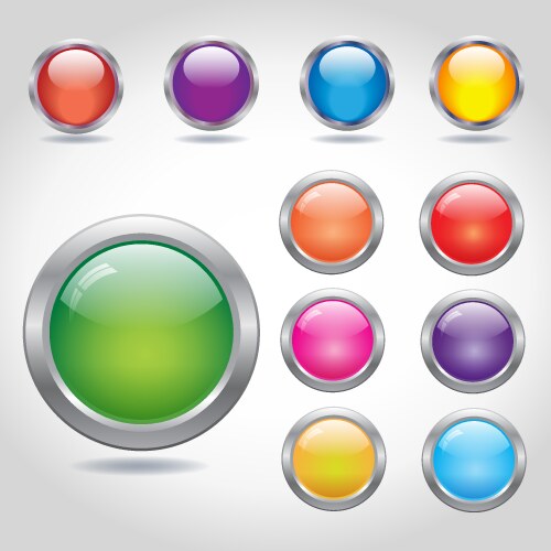 Colored glass 3d buttons with chrome frame round Vector Image